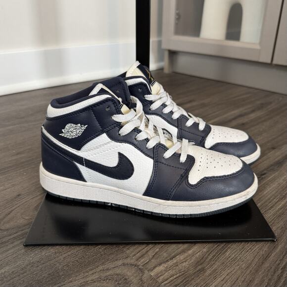 Nike | Shoes | Air Jordan Retro Mid White Navy Nike Swoosh Ankle ...